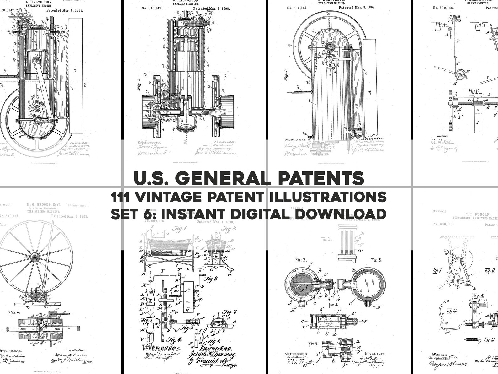 111 Assorted Restored Patents Drawings Set 6 | HQ Image Bundle ...