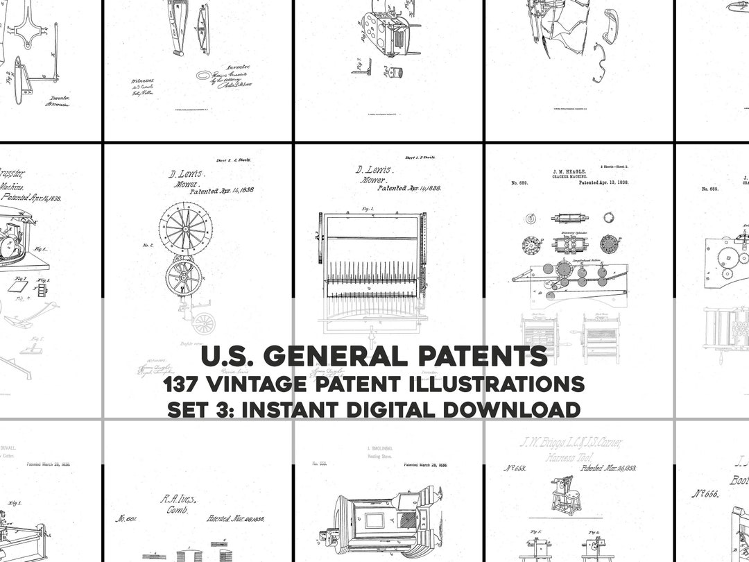 137 Assorted Restored Patents Drawings Set 3 | HQ Image Bundle ...