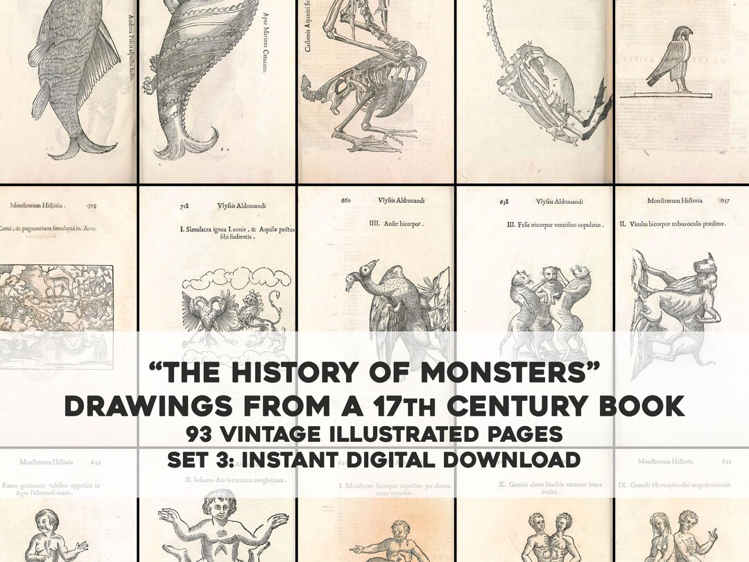 The History of Monsters Set 3 | 93 Stained Distressed Images Bundle ...