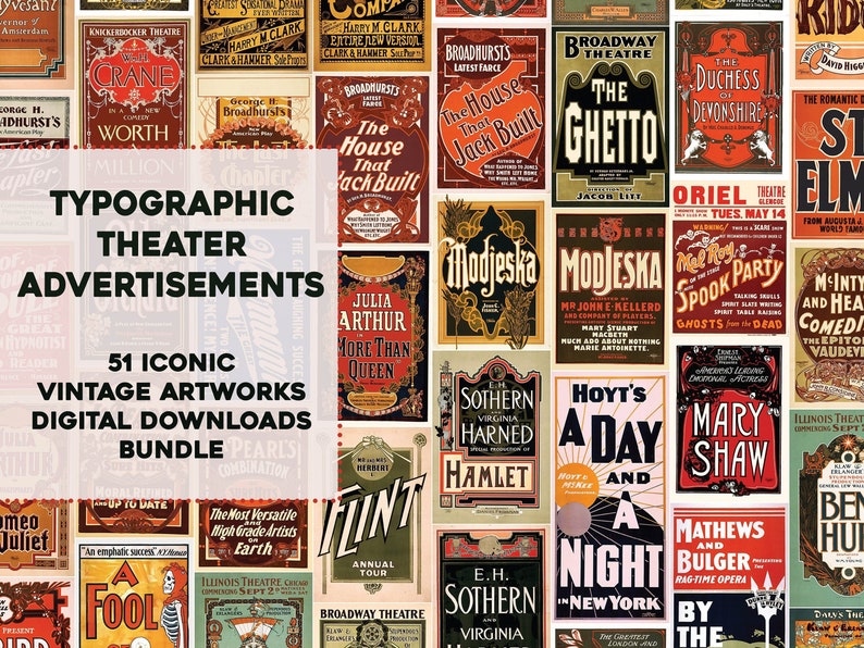 51 Old Theater Play Production Lithographs Image Bundle Printable Wall ...