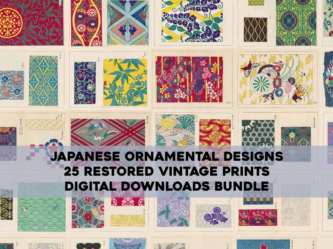 25 Japanese Patterns & Designs Prints Printable Wall Art Bundle Vintage ...