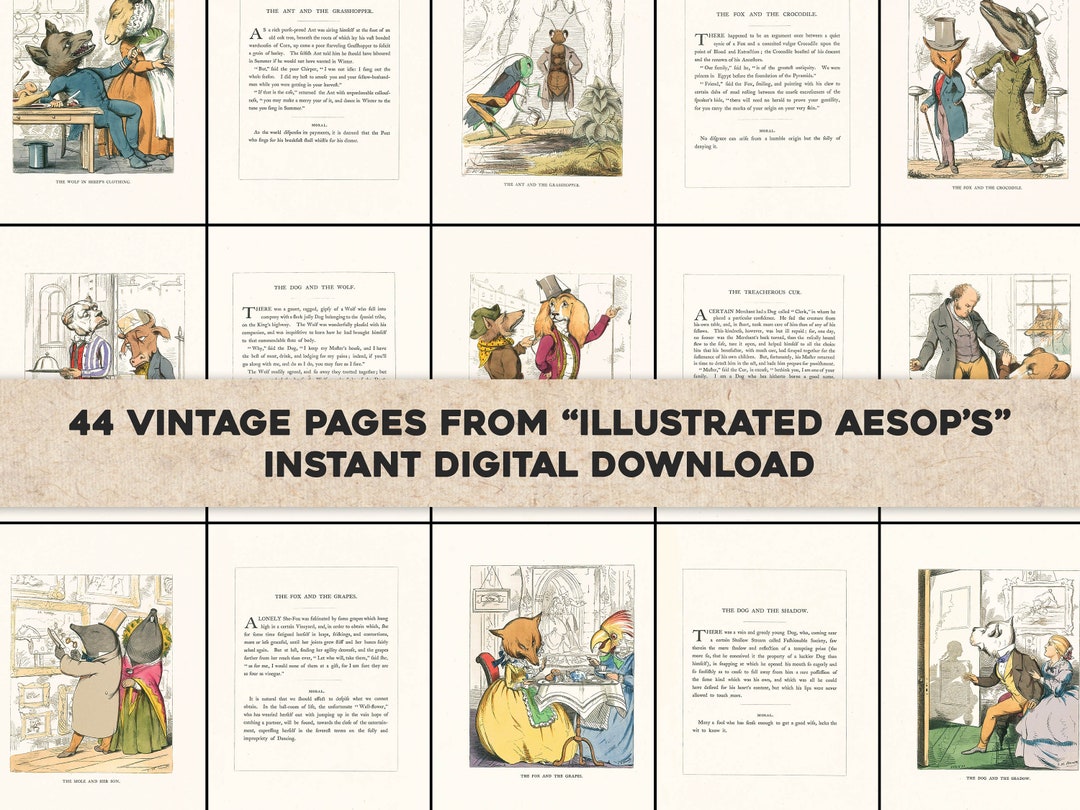 44 Vintage Aesops Fables Illustrated Stories Tales | HQ Image Bundle ...
