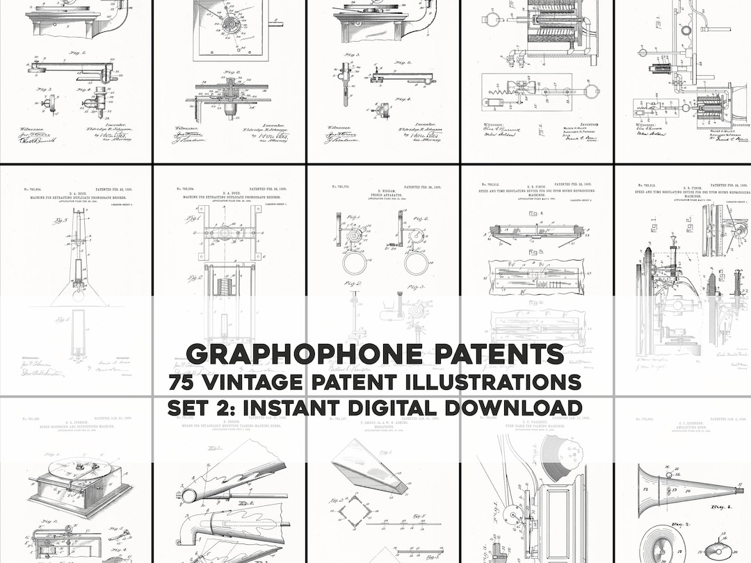 75 Restored Record Player Graphophone Patents Set 2 | HQ Image Bundle ...