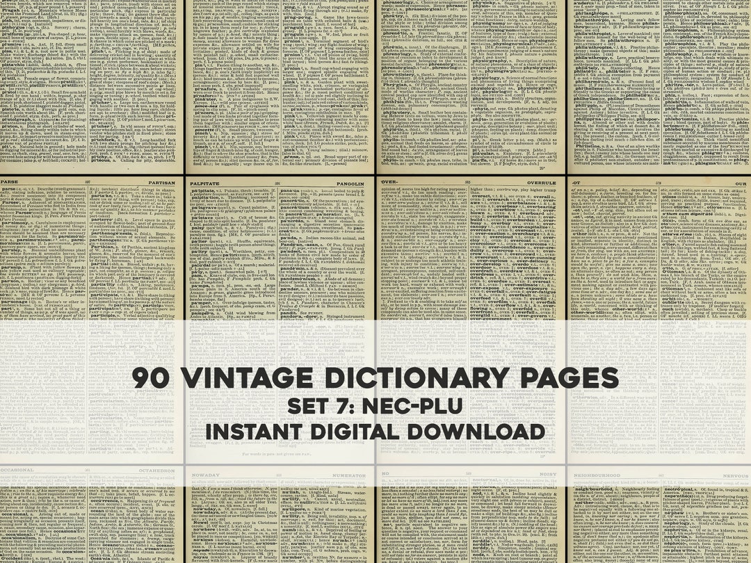 90 Vintage English Dictionary Pages Set 7 NEC-PLU | HQ Image Resource ...