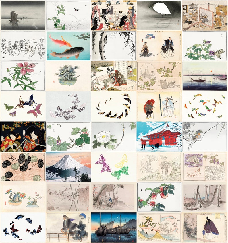 150 Pcs Japanese COLLAGE KIT 4"x6" -- Printable Wall Art Collage Bundle ...