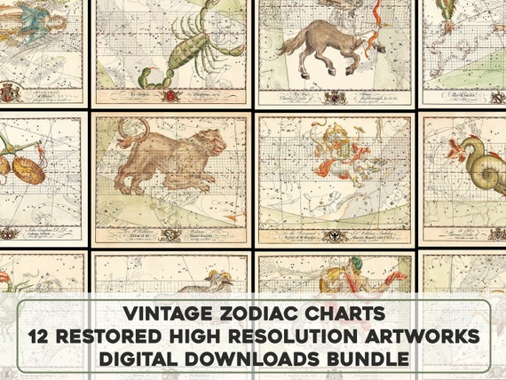 Astronomical Charts Zodiac Signs Vintage Illustrations - Etsy