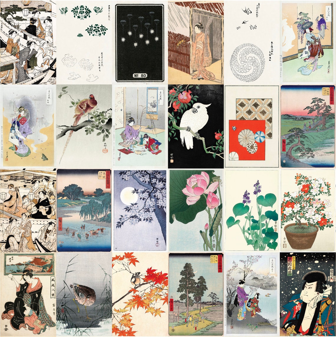 110 Pcs Japanese COLLAGE KIT 4"x6" -- Printable Wall Art Collage Bundle ...