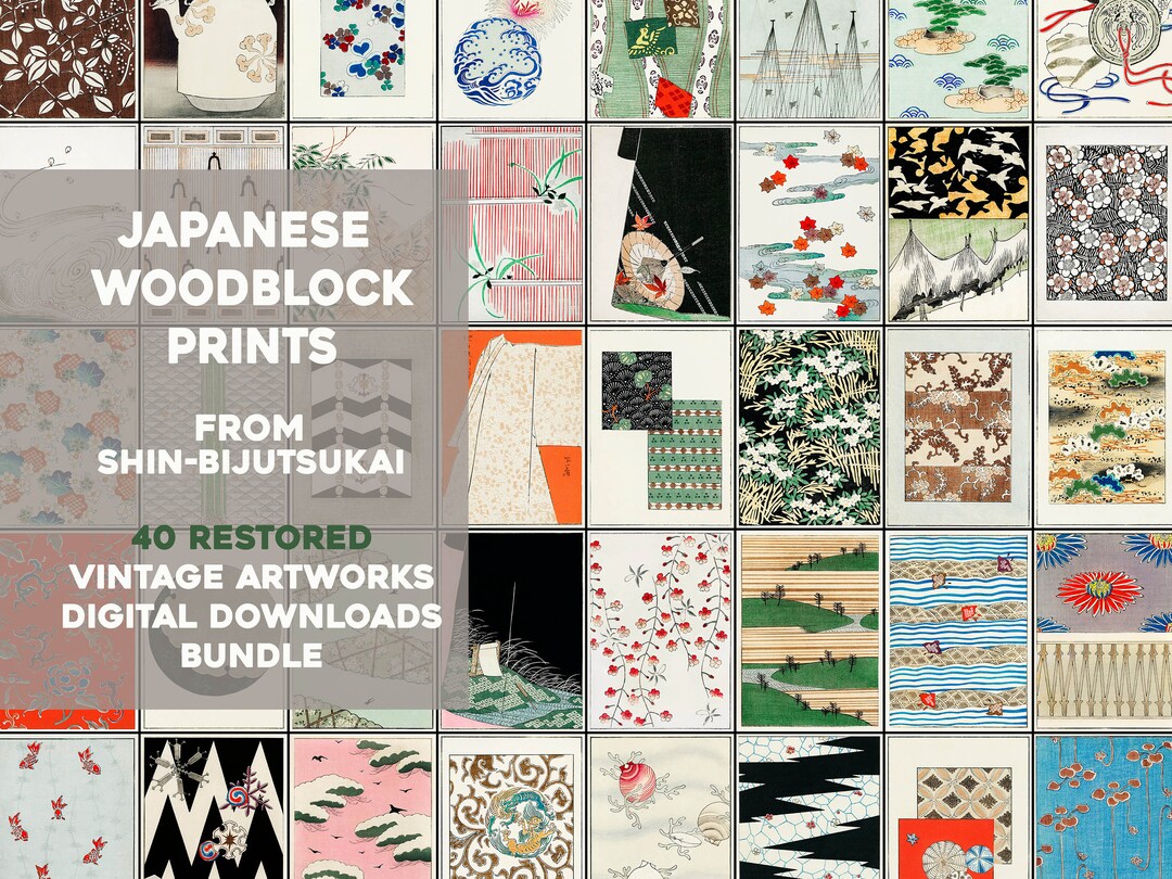 40 Japanese Patterns & Designs Prints Printable Wall Art Bundle Vintage ...