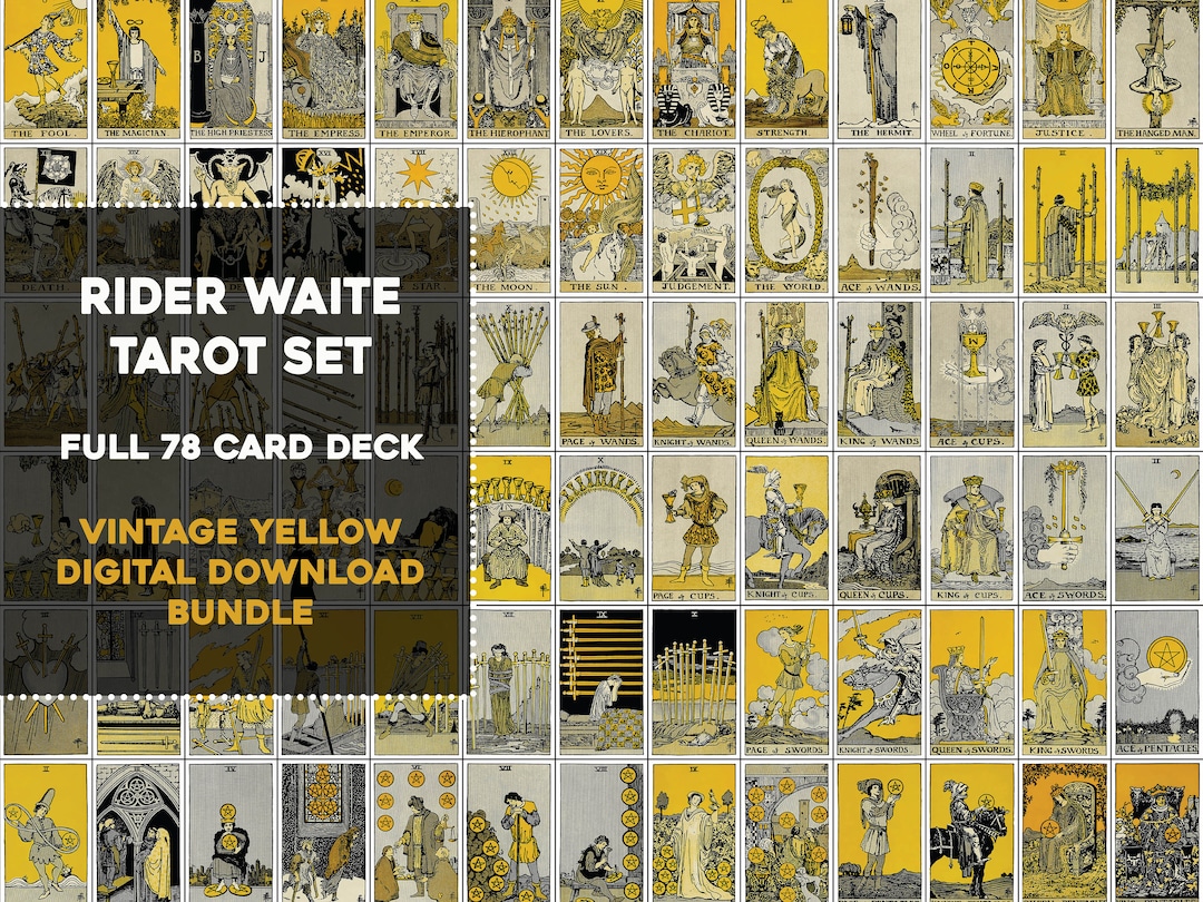 Vintage Yellow Rider Waite Smith Complete Tarot Card Deck | Image ...