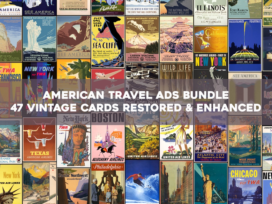 Vintage Travel Poster Ads Postcards Printable Wall Art Bundle Van Life ...