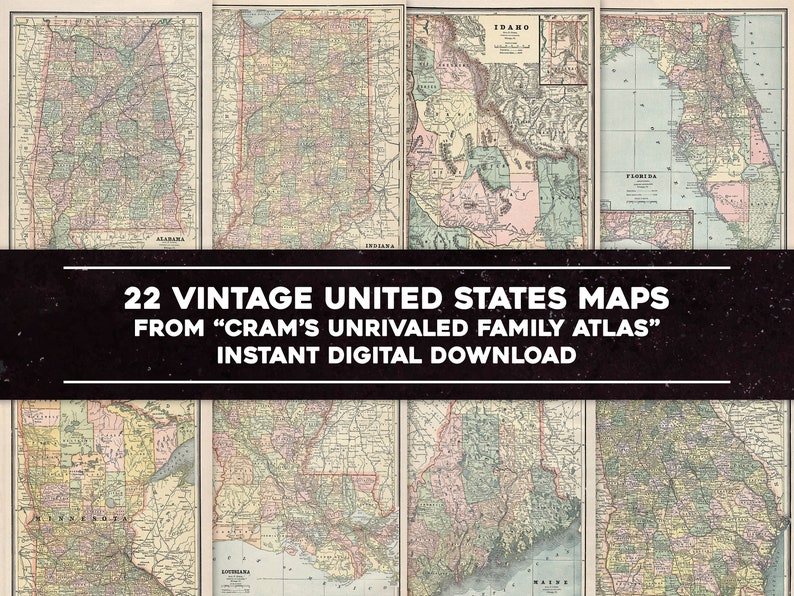 22 Vintage Maps of USA States 1889 Family World Atlas | HQ Image ...