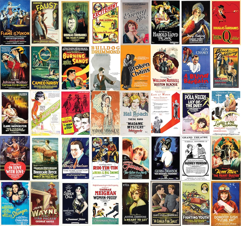 160pcs COLLAGE KIT 4"x6" 1920s Movies Films Cinema Printable Wall Art ...