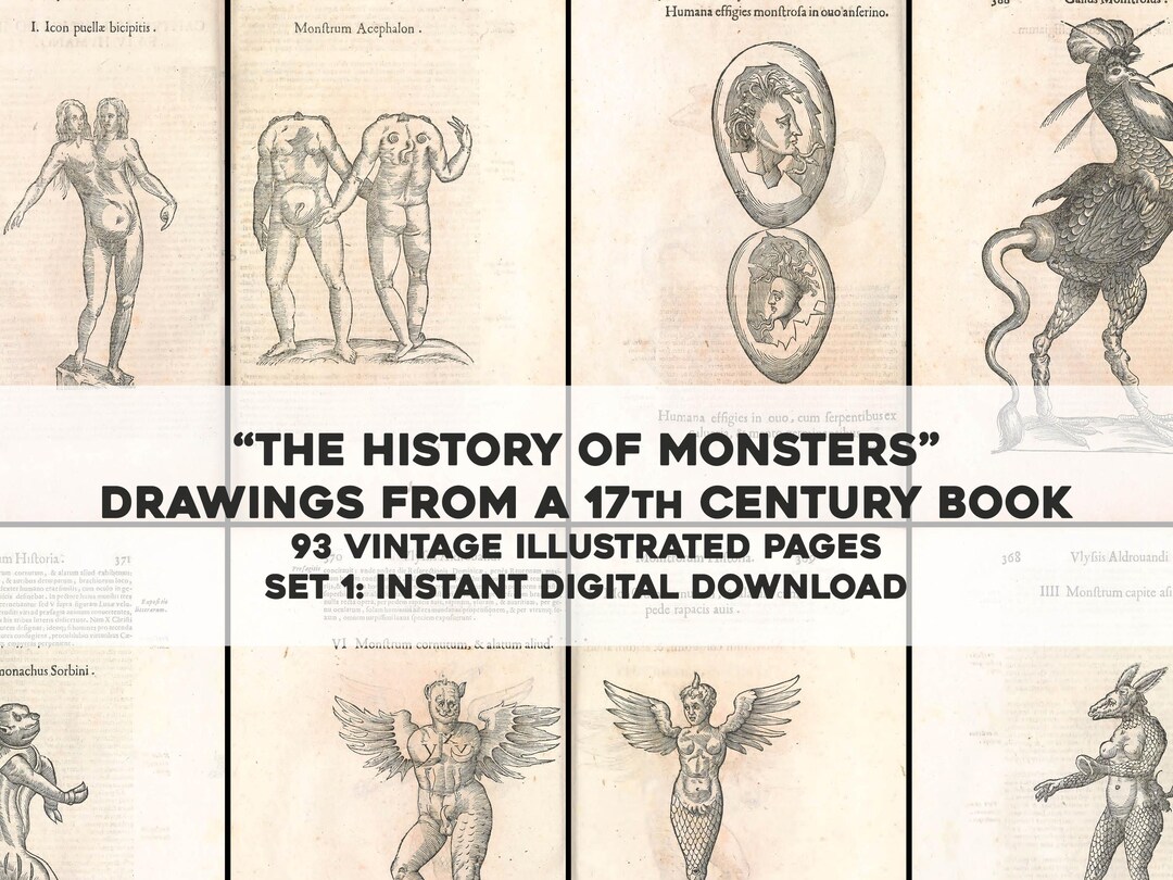 The History of Monsters Set 1 | 93 Stained Distressed Images Bundle ...