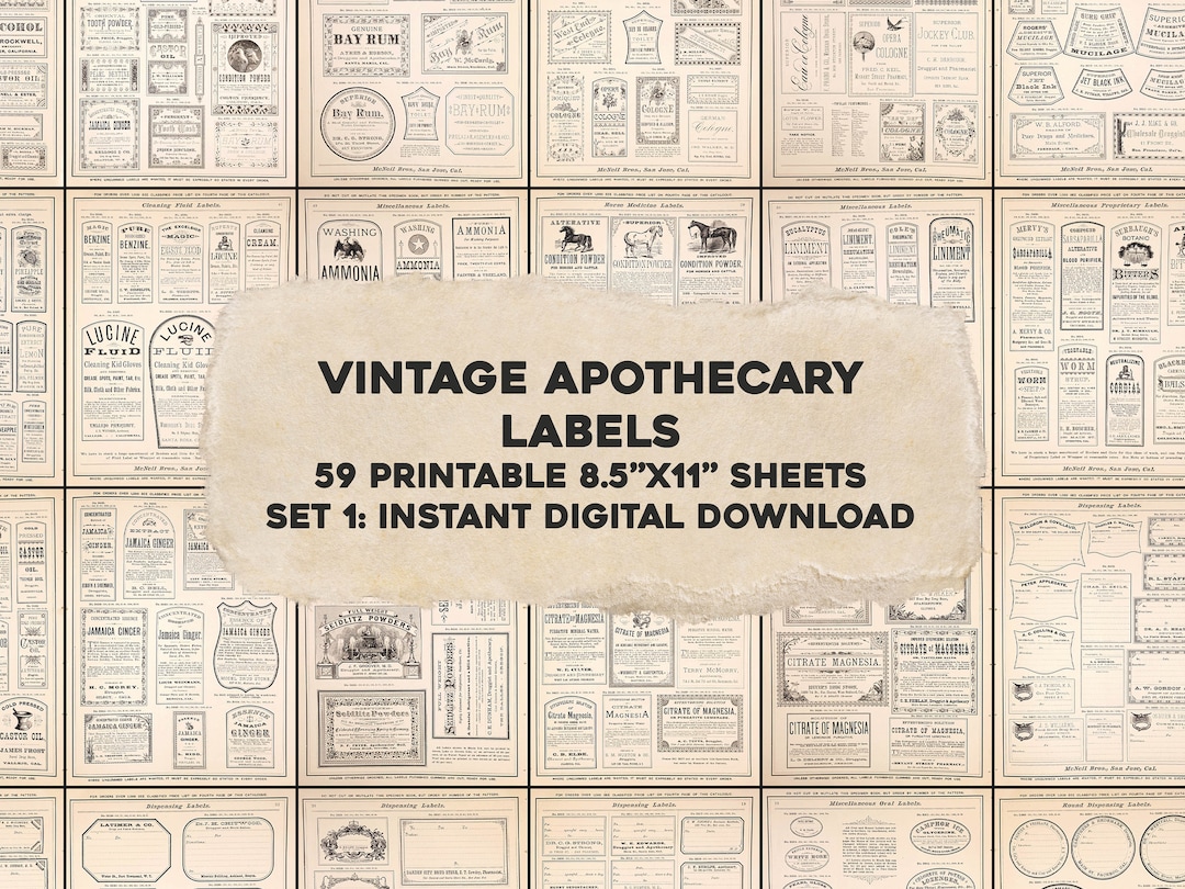 Vintage Apothecary Druggist Pharmacy Labels Tonics 59 Printable 8.5 X ...
