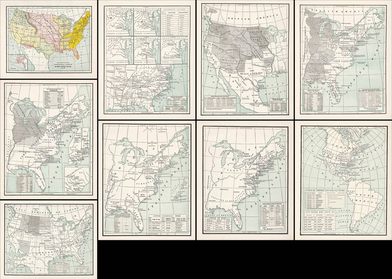 9 Vintage American Historical Maps From 1889 Family World Atlas | Image ...