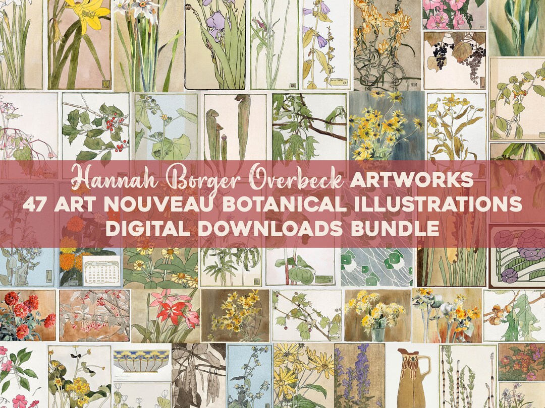 Hannah Overbeck Botanical Art Nouveau Printable Wall Art Bundle Vintage ...