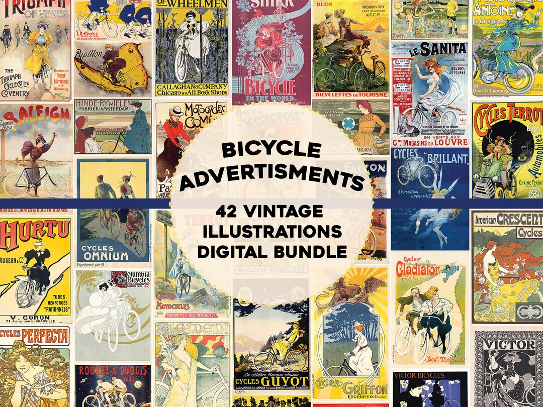 Vintage Bicycle Cycling Ads | HQ Image Bundle Printable Wall Art ...