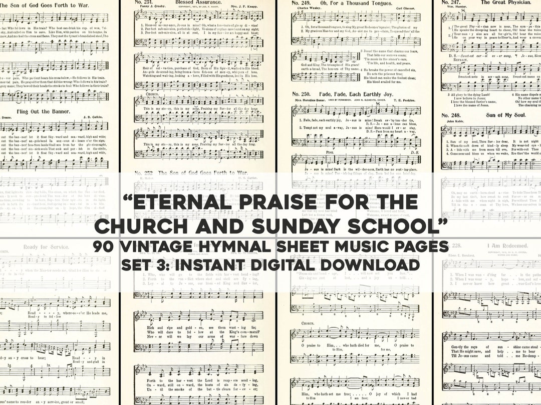 90 Hymn Pages From an Old 1917 Hymnal, Restored Vintage Sheet Music ...
