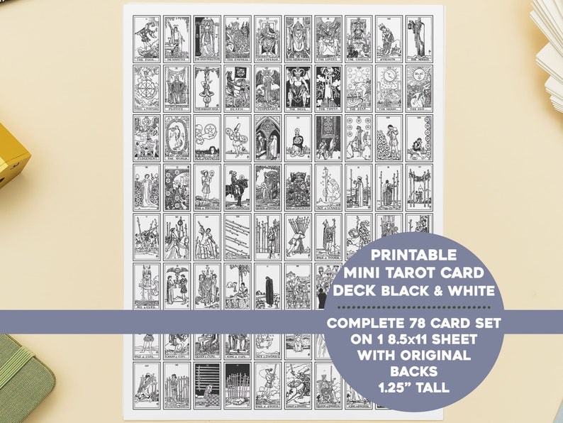 Printable Mini Tarot Card Full Deck Black & White 8.5x11 - Etsy