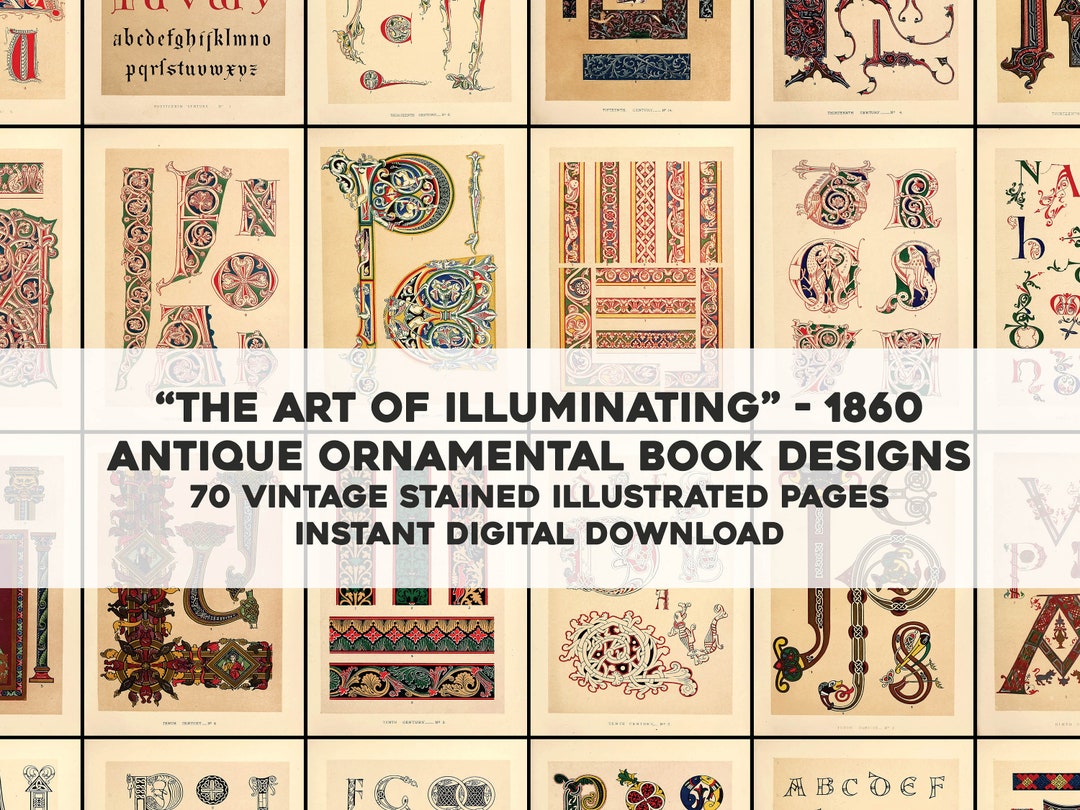 70 Historic Book Ornamental Designs Illustrations | Vintage Stained ...