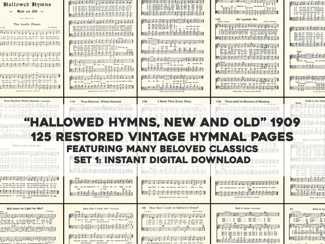 125 Hymn Pages From an Old 1909 Hymnal, Restored Vintage Sheet Music ...
