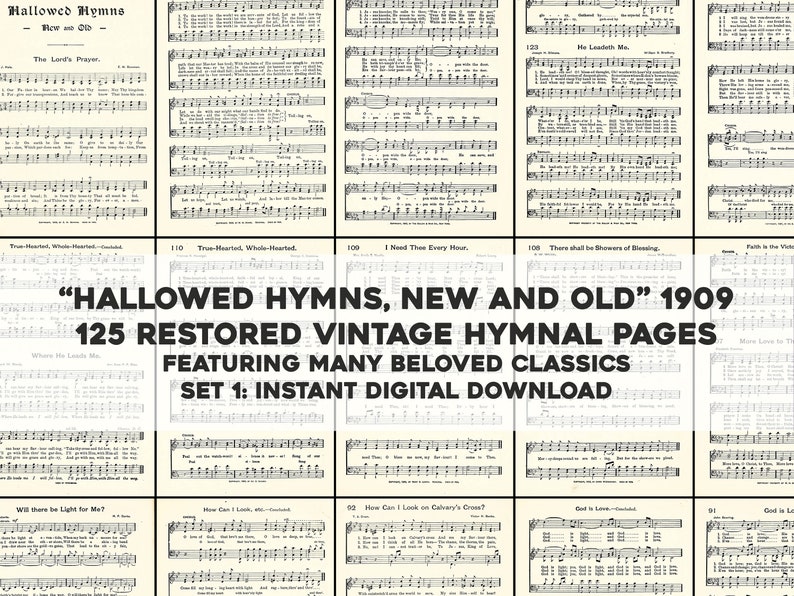 125 Hymn Pages From an Old 1909 Hymnal, Restored Vintage Sheet Music ...