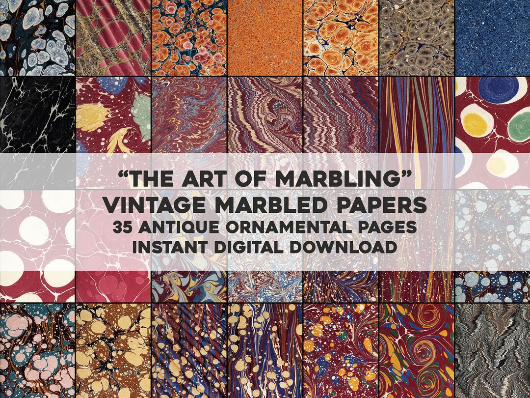 35 Marbled Book Pages | Restored Vintage Images Bundle | Instant ...