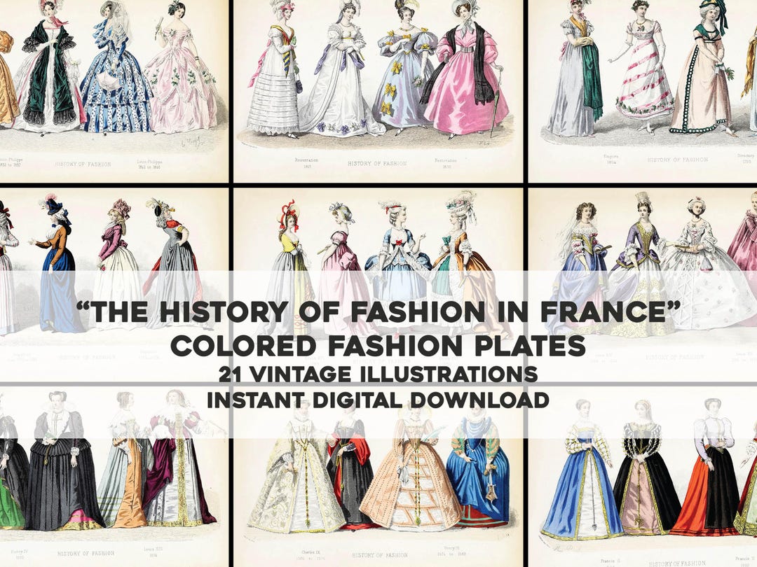 History of French Women Fashion Illustrations | 21 Vintage Stained ...