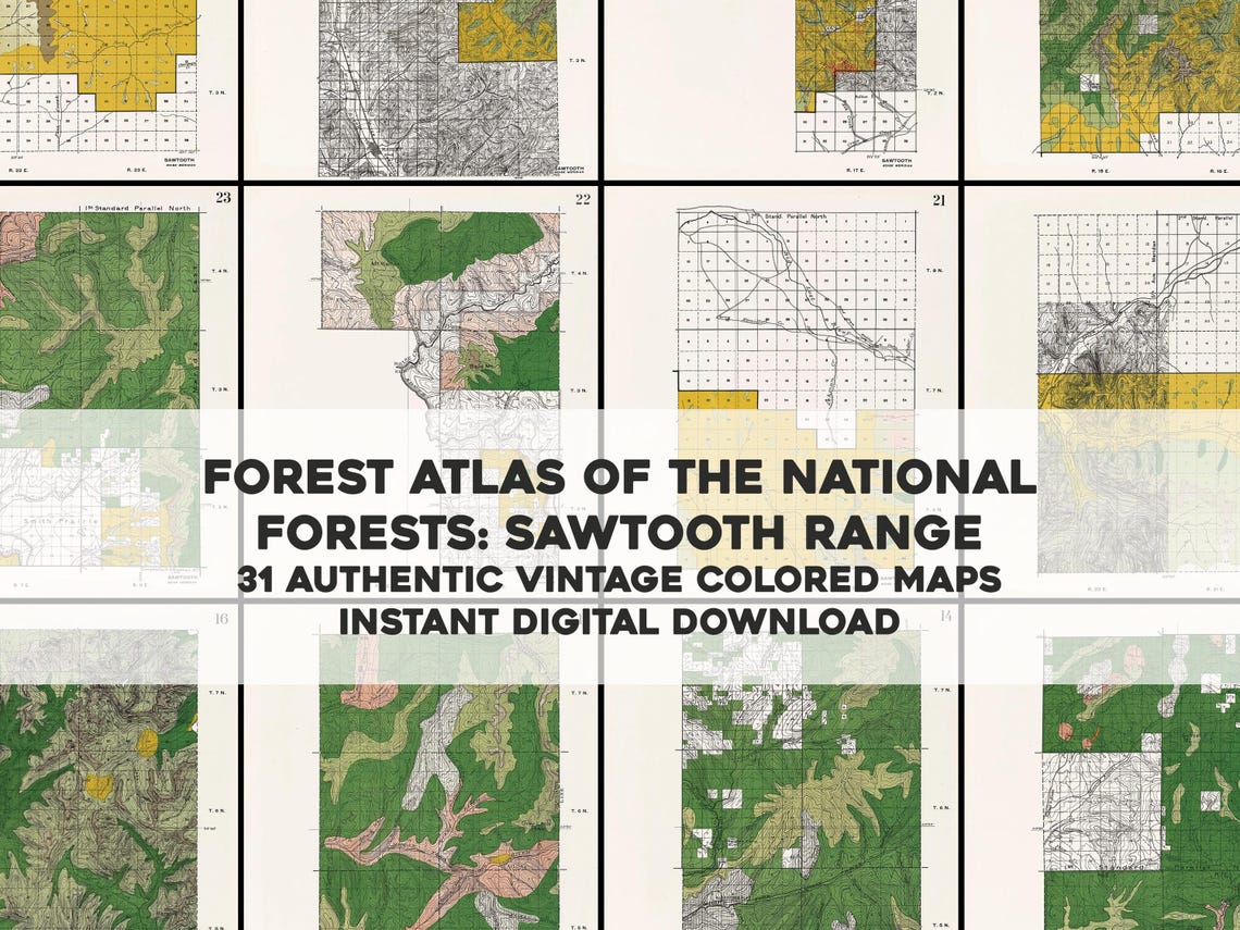 31 Vintage Maps of Sawtooth Mountain Range US Forest Atlas | Image ...