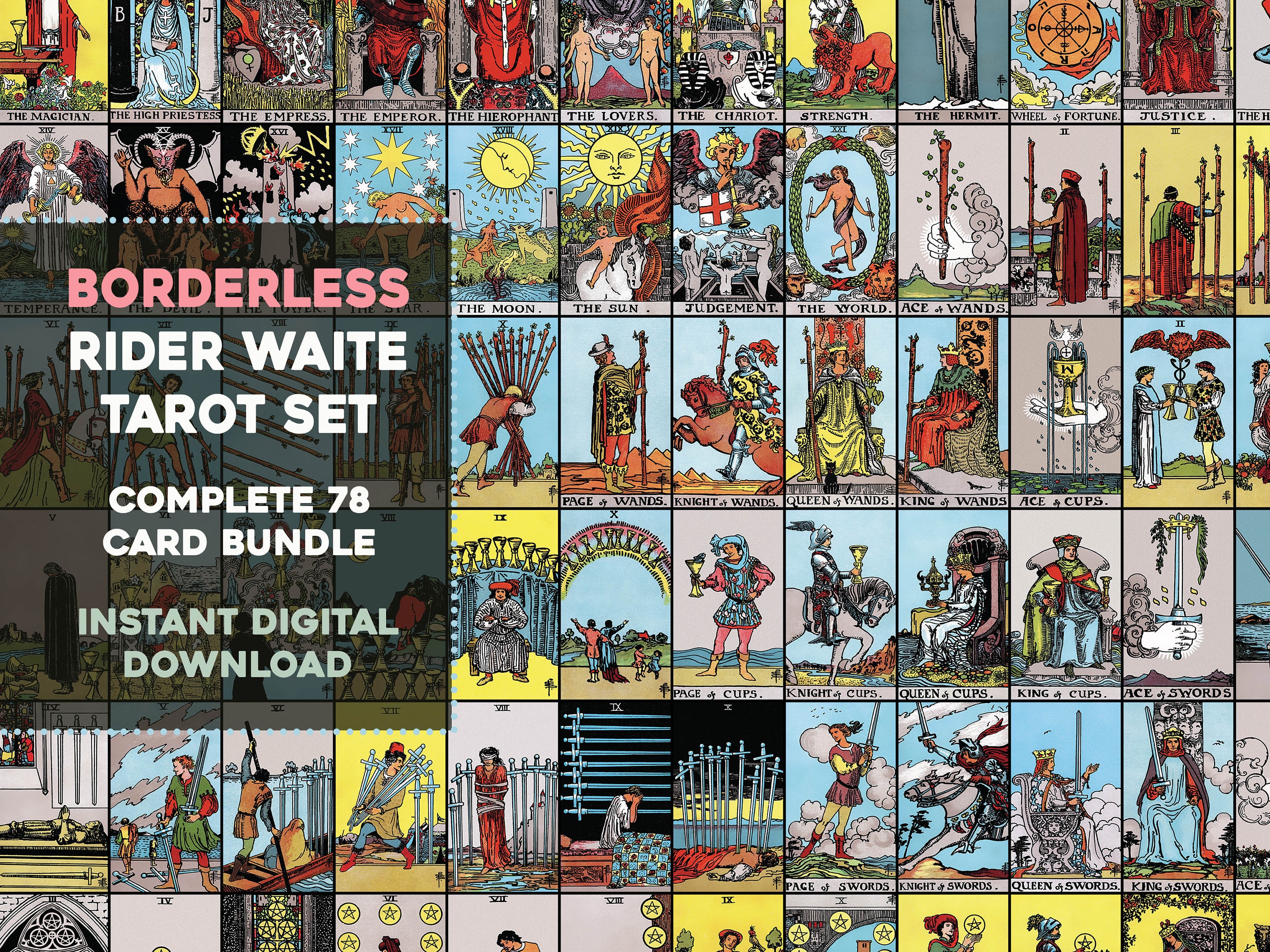 Borderless Rider Waite Smith Full Tarot Deck 78 Cards Instant Download ...
