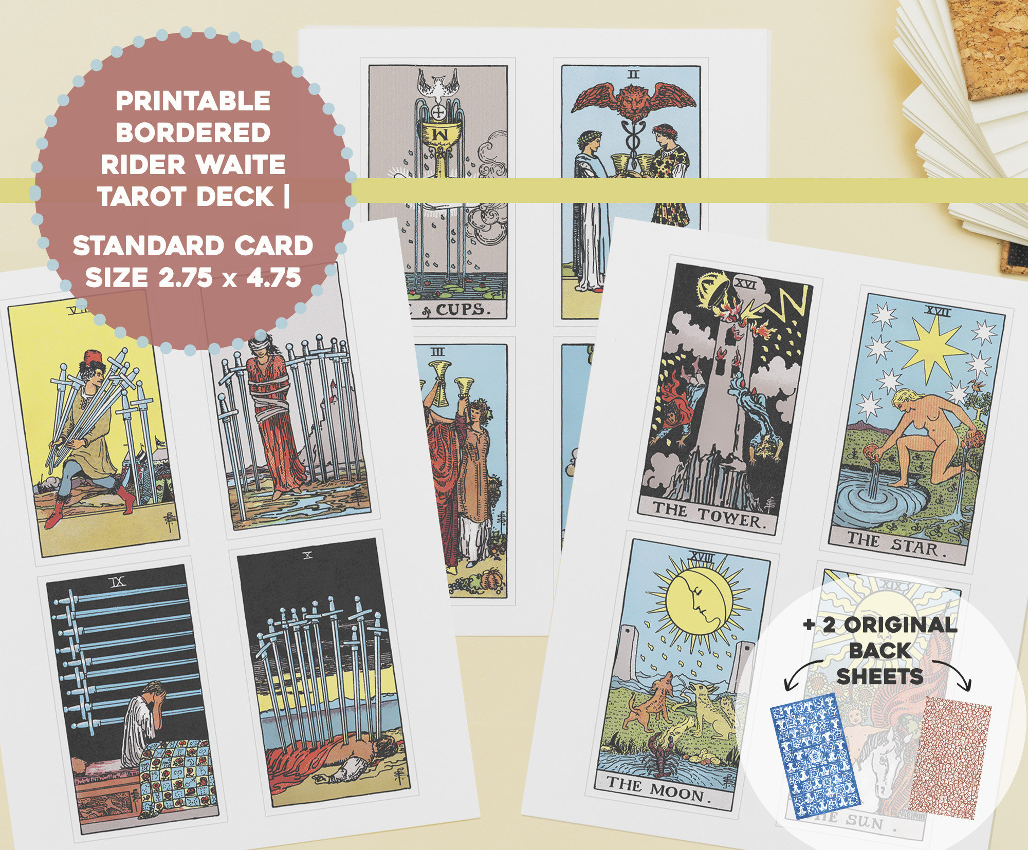 Printable White Border Rider Waite Smith Tarot Card Deck | Etsy