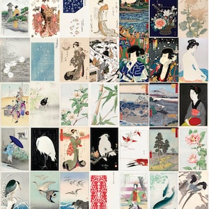 130 Pcs Japanese Artwork COLLAGE KIT SET 4"x6" Printable Wall Art ...