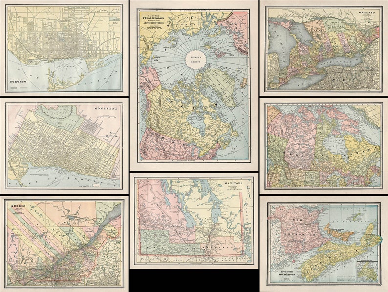 8 Vintage Maps of Canada & Cities 1889 Family World Atlas HQ - Etsy