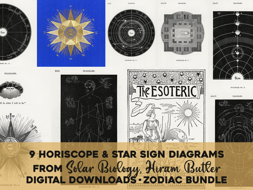 Zodiac & Horoscope Star Sign Diagrams Printable Wall Art Bundle Vintage ...