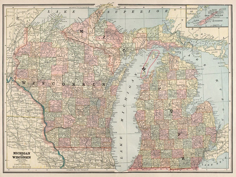 22 Vintage Maps of USA States 1889 Family World Atlas HQ - Etsy