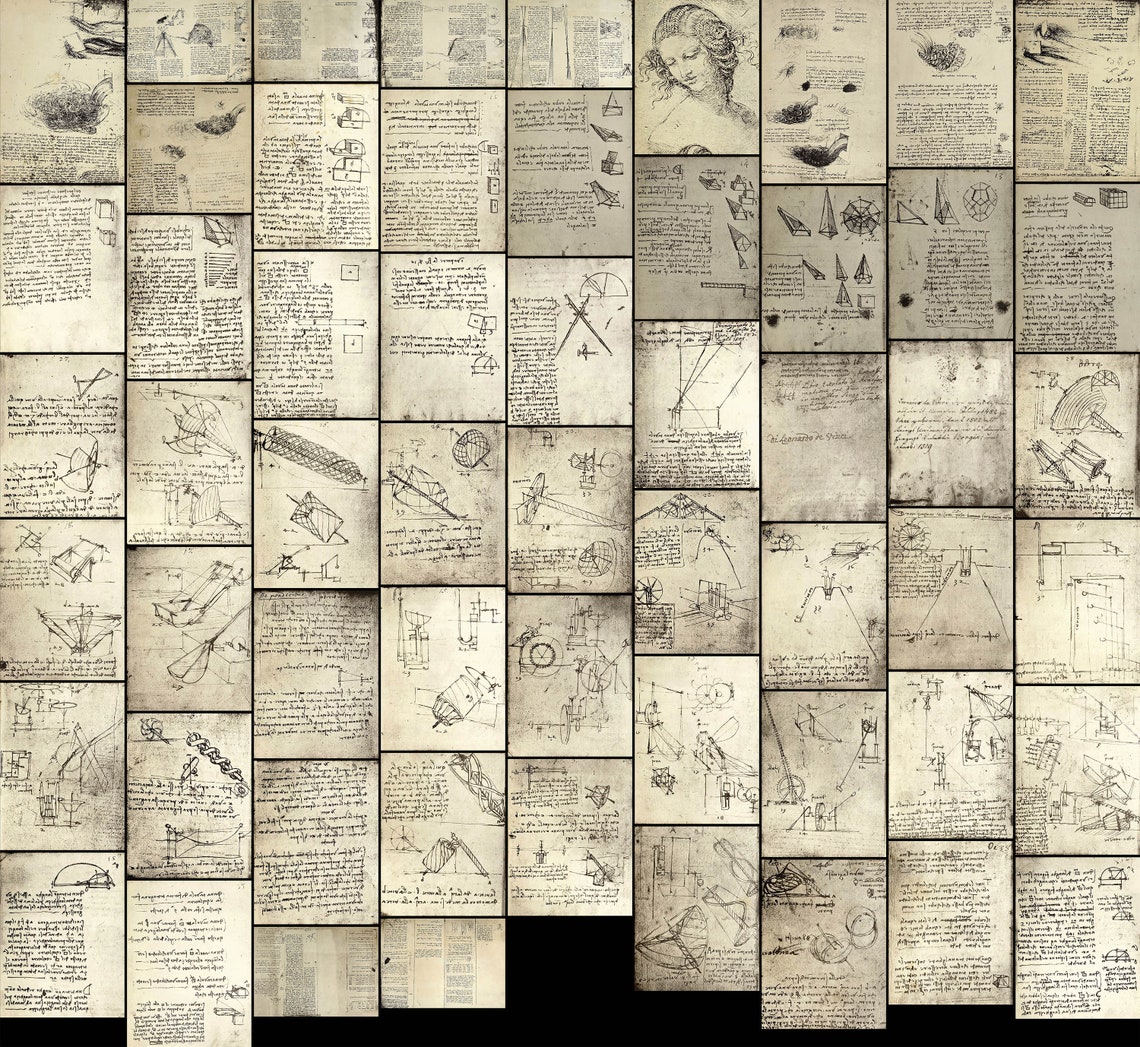 114 Leonardo Da Vinci Manuscript Sketches Notes Diagrams Set 2 | Image ...