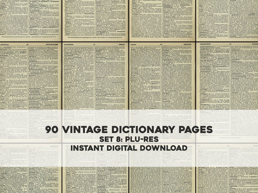 90 Vintage English Dictionary Pages Set 8 PLU-RES | HQ Image Resource ...