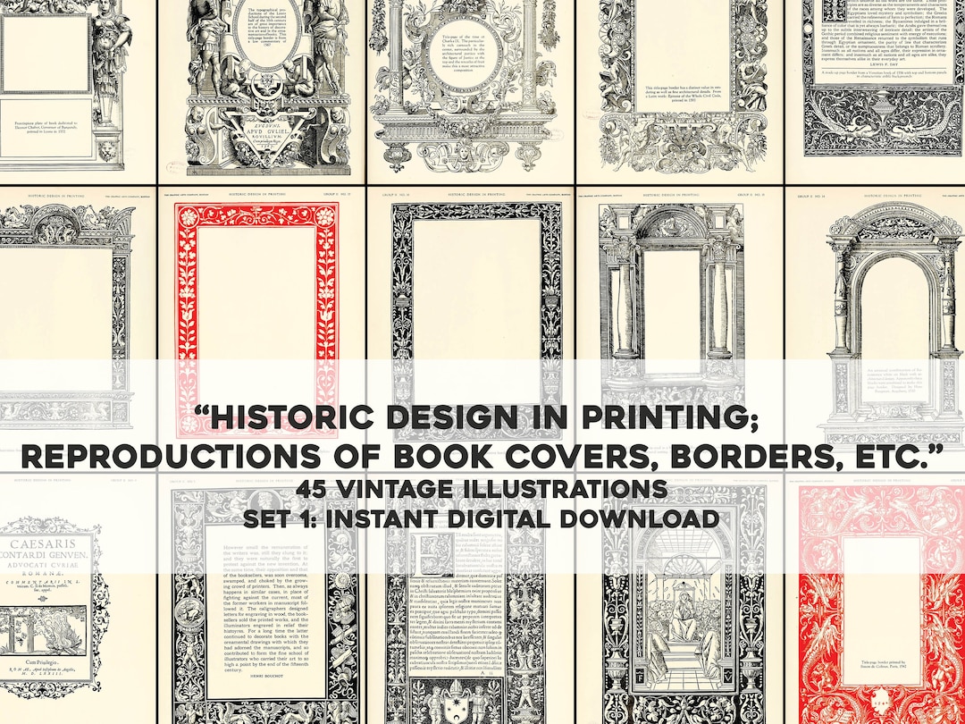 45 Historic Book Printing Cover Designs & Borders Illustrations ...