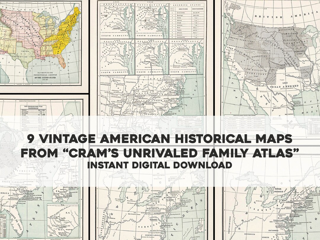 9 Vintage American Historical Maps From 1889 Family World Atlas | Image ...