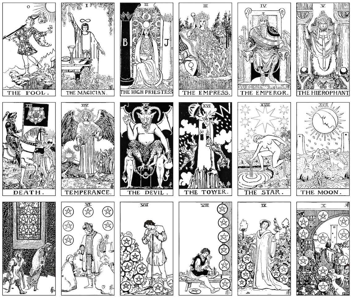 Complete Set Rider Waite Smith Black and White Tarot Card Deck - Etsy