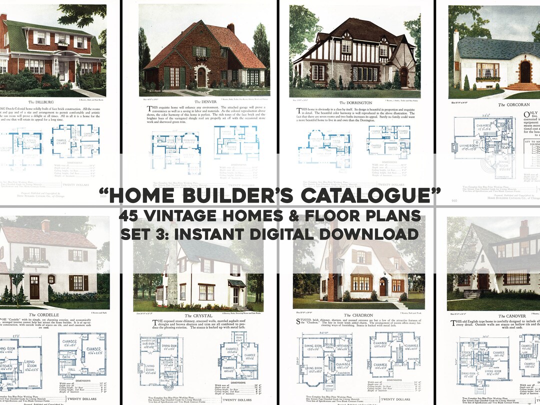 45 Vintage American House Design Advertisements Floor Plans Color Set 3 ...