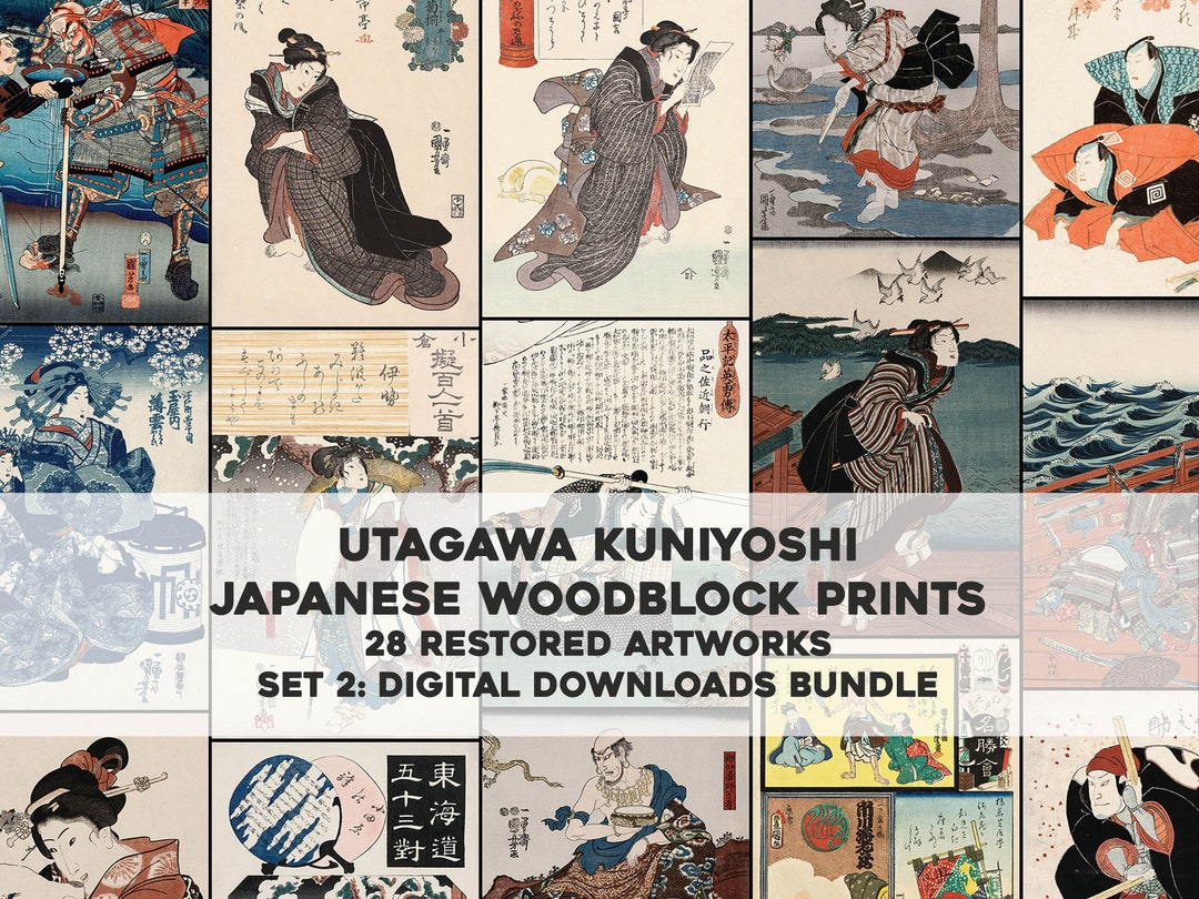 28 Japanese Woodblock Prints Kuniyoshi Kabuki Samurai | HQ Image Bundle Printable Wall Art ...