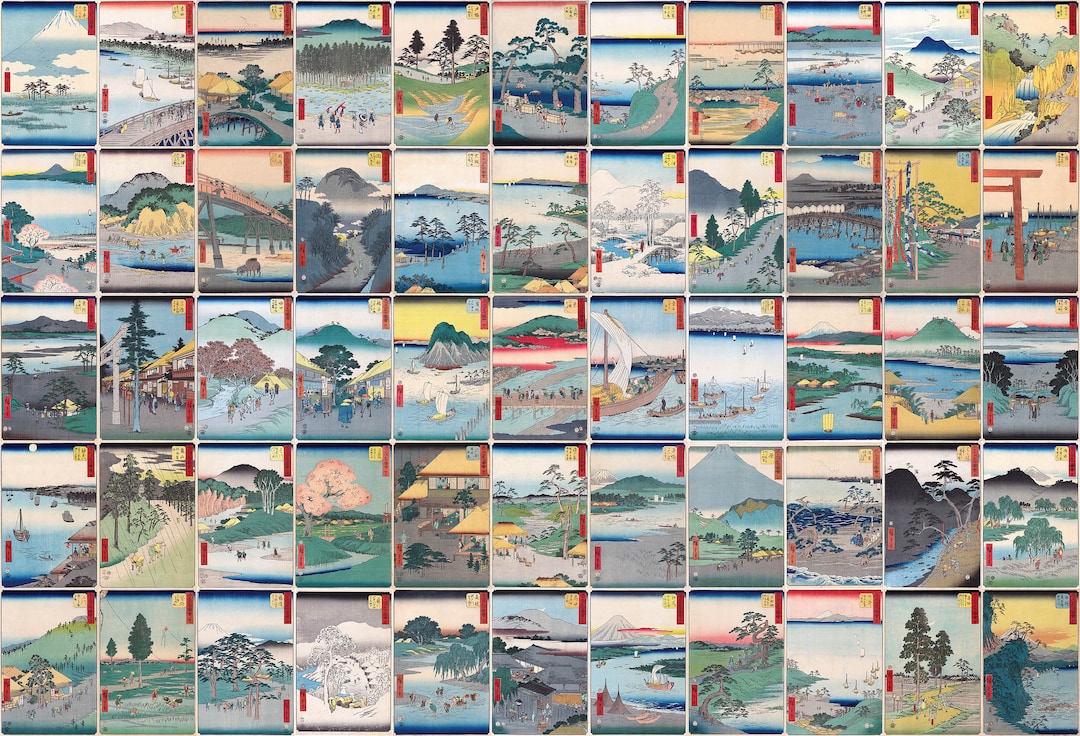 Japanese COLLAGE KIT 4"x6" -- 55 Pcs Stations of the Tokaido 1 ...