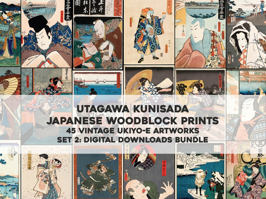 45 Japanese Woodblock Prints Kunisada Kabuki Samurai | HQ Image Bundle Printable Wall Art ...