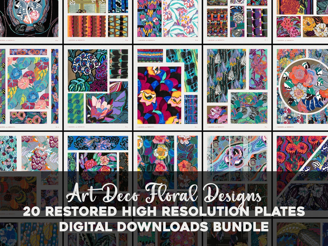 Art Deco Art Nouveau Floral Designs Printable Wall Art/high - Etsy