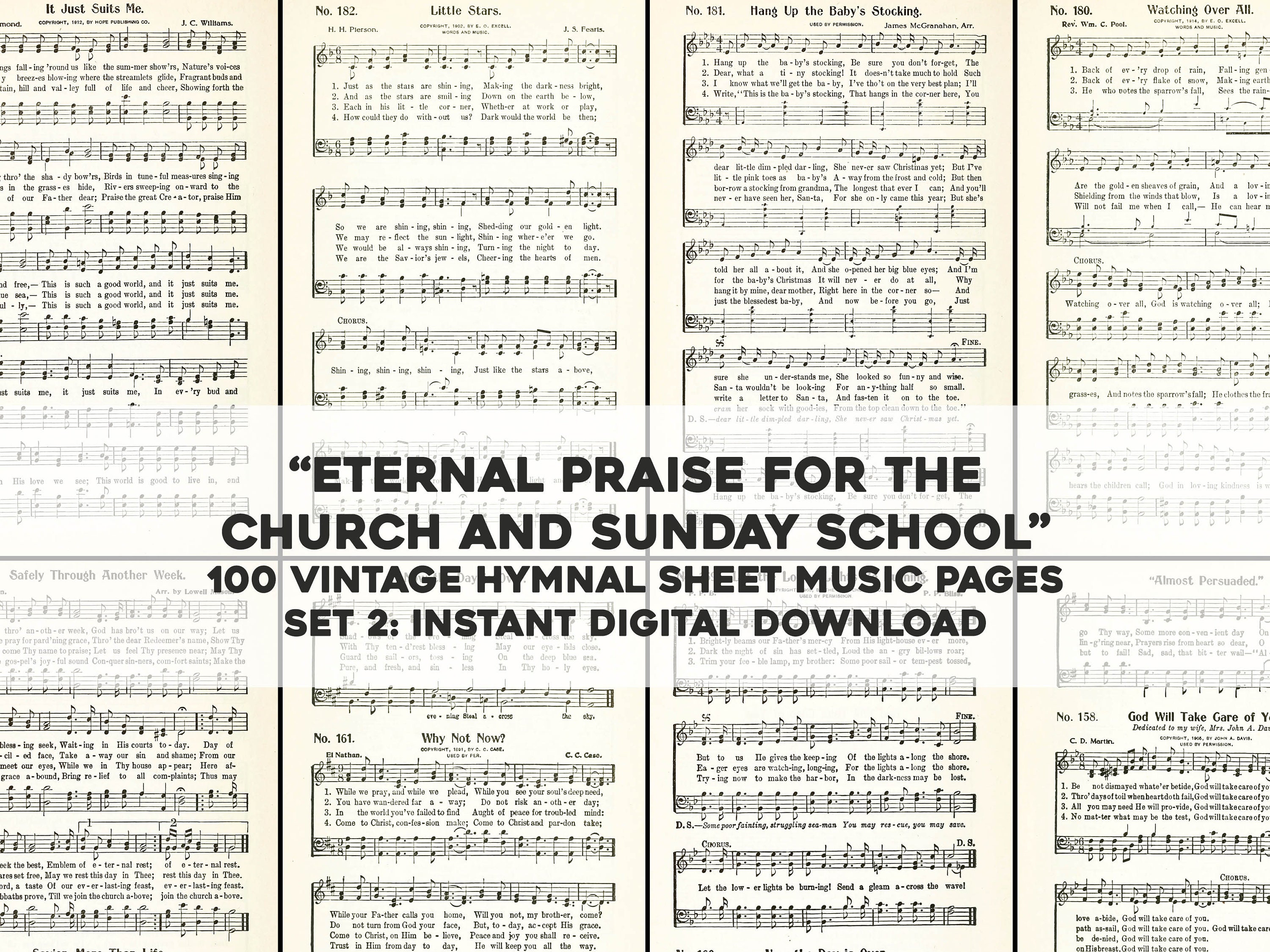 100 Hymn Pages From an Old 1917 Hymnal, Restored Vintage Sheet Music ...