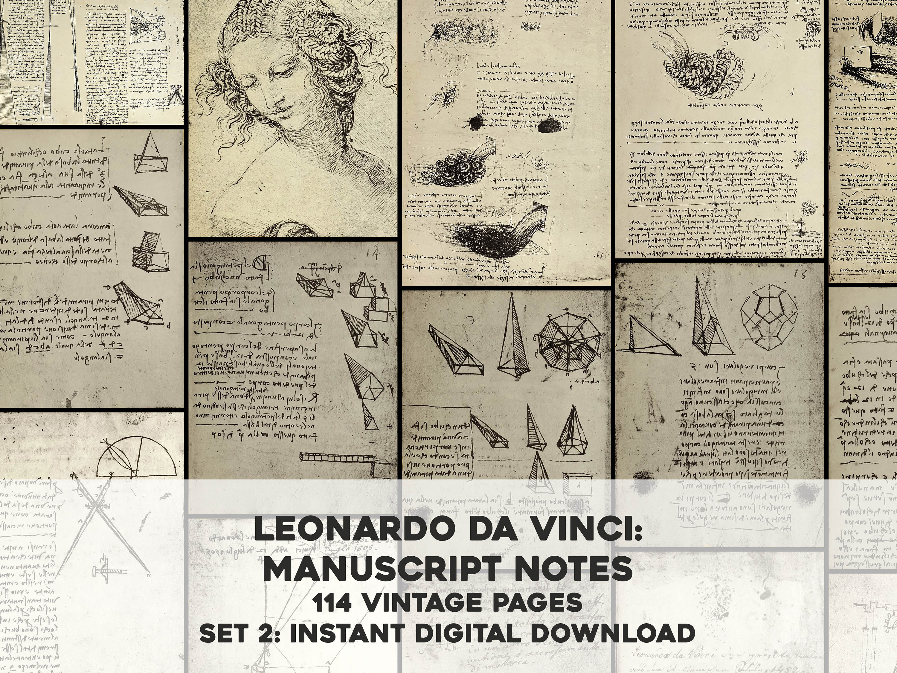 114 Leonardo Da Vinci Manuscript Sketches Notes Diagrams Set 2 | Image ...