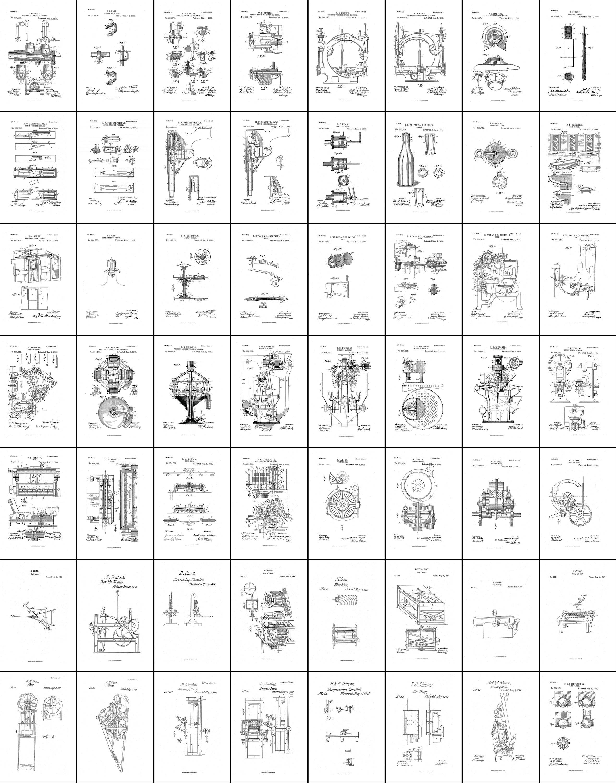 112 Assorted Restored Patents Drawings Set 5 | HQ Image Bundle ...