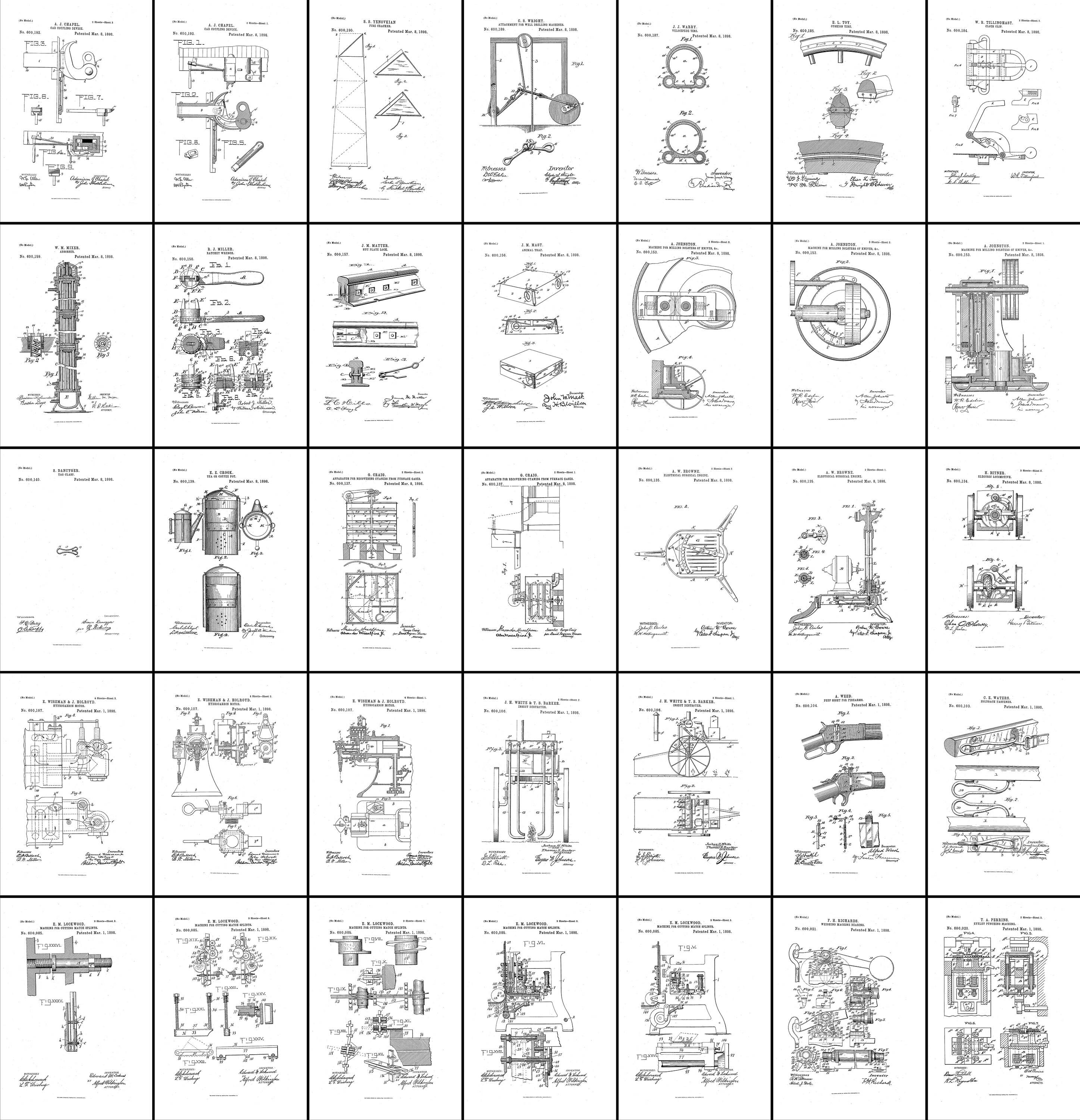 111 Assorted Restored Patents Drawings Set 6 | HQ Image Bundle ...