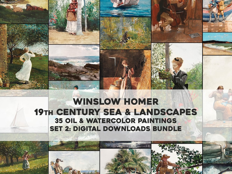 35 Winslow Homer Oil Watercolor Paintings | HQ Image Bundle Printable ...